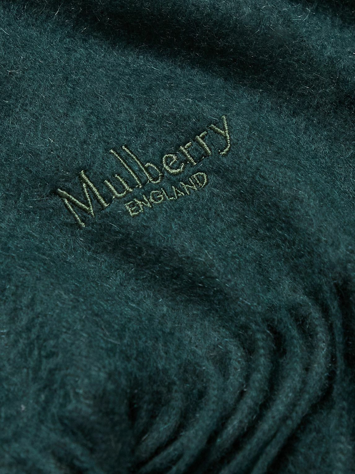 Mulberry - Logo-Embroidered Fringed Cashmere Scarf Mulberry