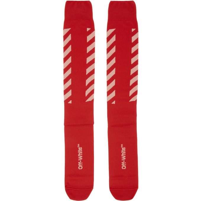 Off-White Red Diagonal Long Socks Off-White