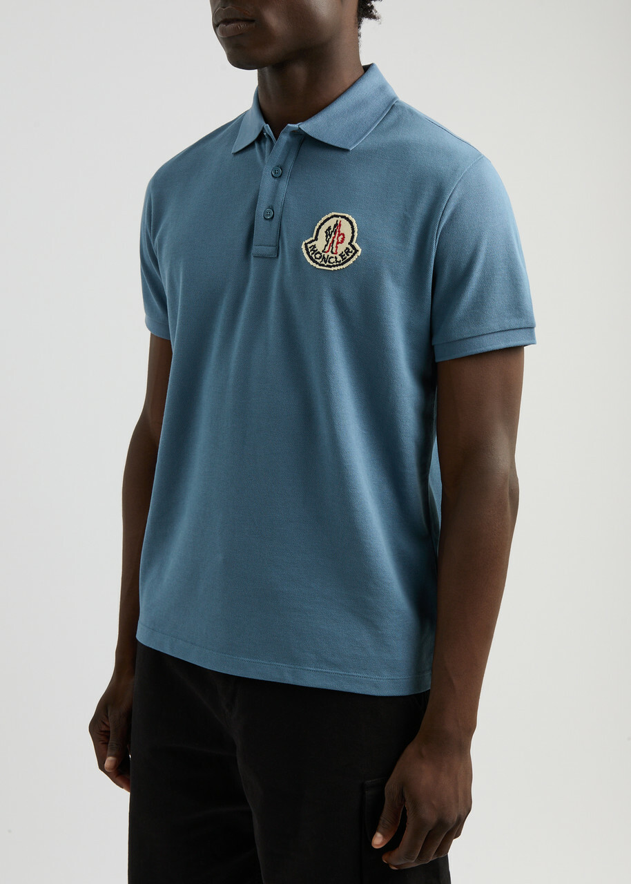 Moncler Logo-appliquéd Cotton Polo Shirt Blue Moncler
