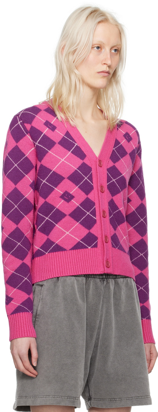 Acne Studios Pink & Purple Argyle Cardigan Acne Studios