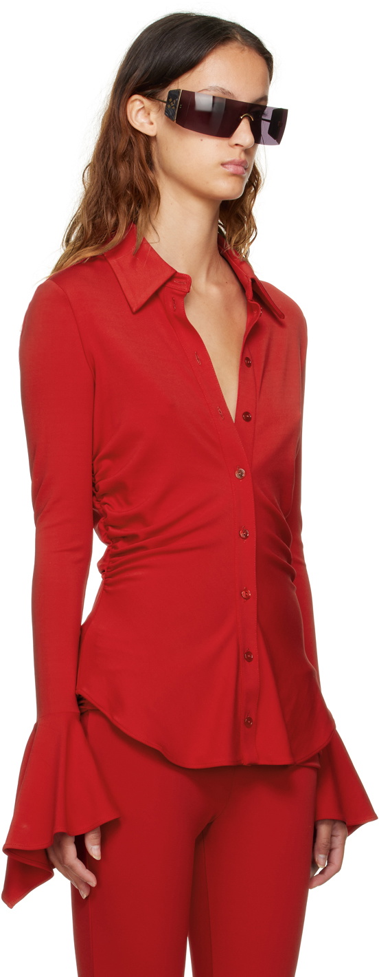 Blumarine Red Ruched Shirt Blumarine