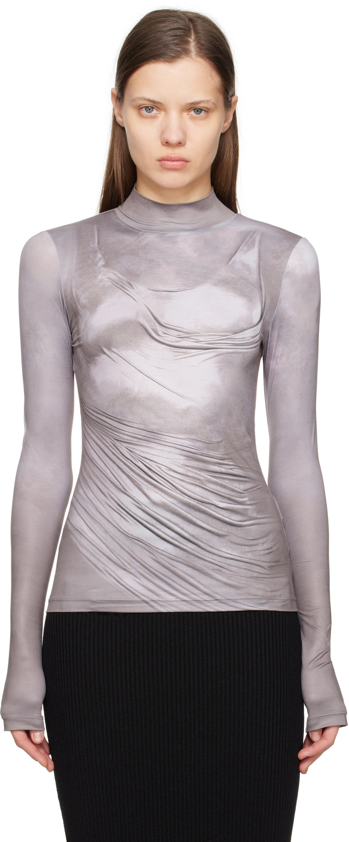 Balmain Gray Draped Print Trompe L'oeil T-shirt Balmain