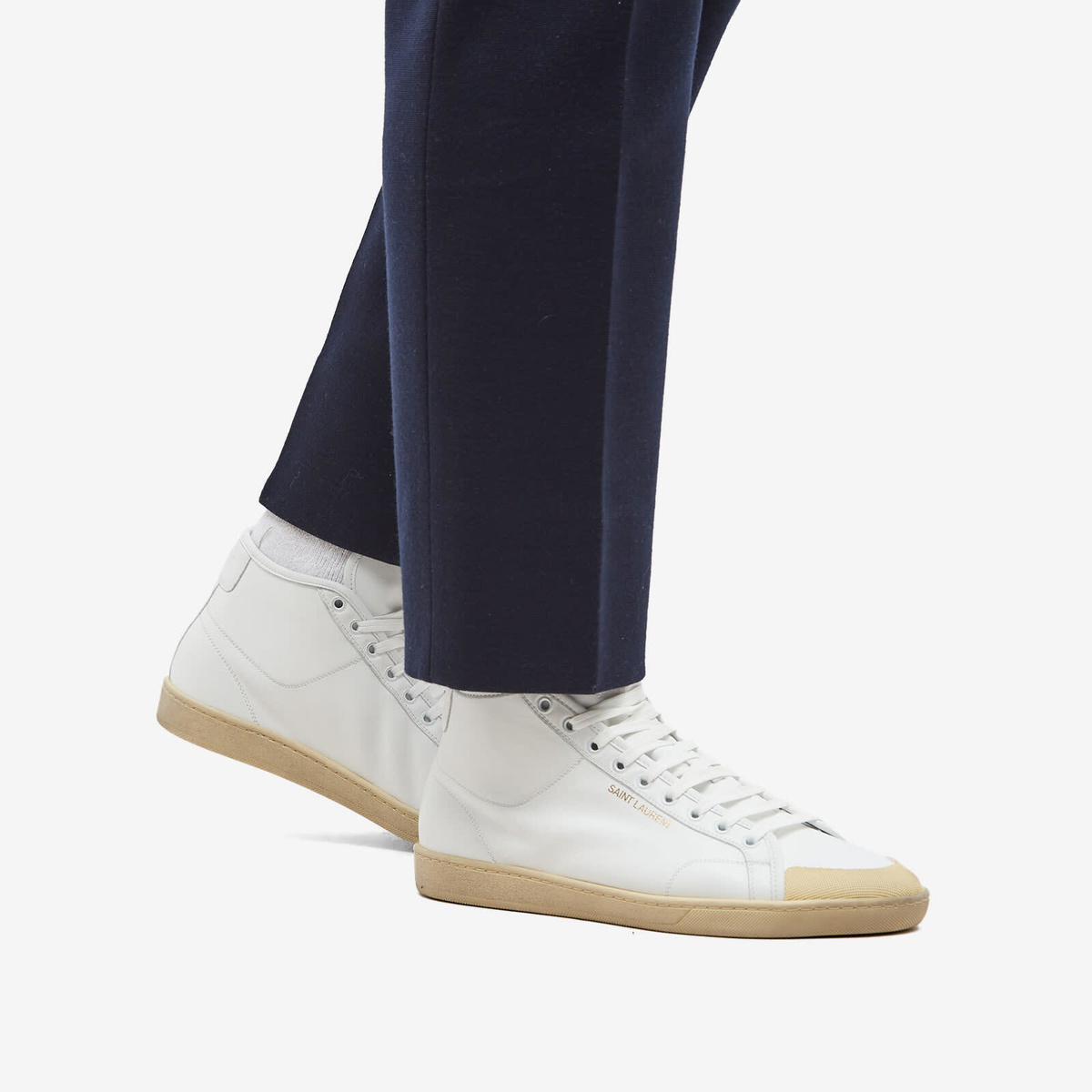Saint Laurent Men's Sl-39 Mid Top Aged Sneakers in White Saint Laurent