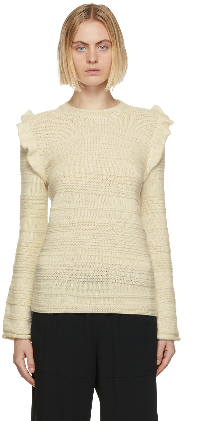 Chloé Off-White Knit Ruffled Sweater Chloe
