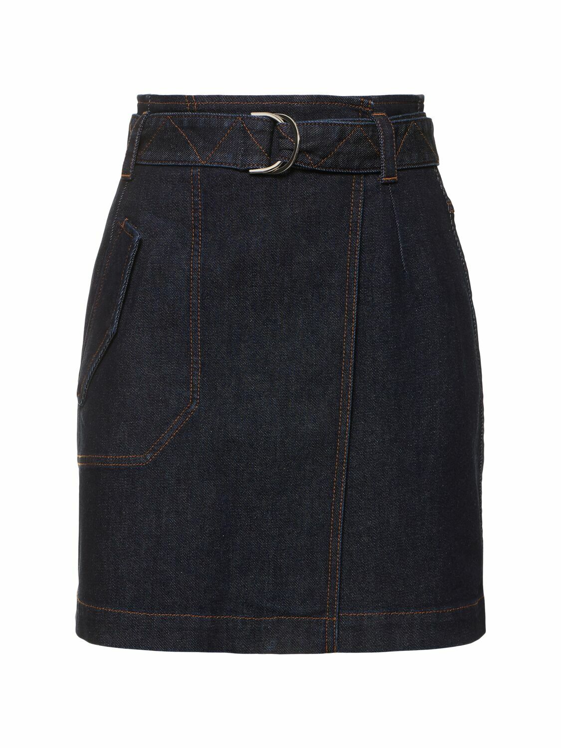 FERRARI - Pleated Belted Denim Mini Wrap Skirt Ferrari