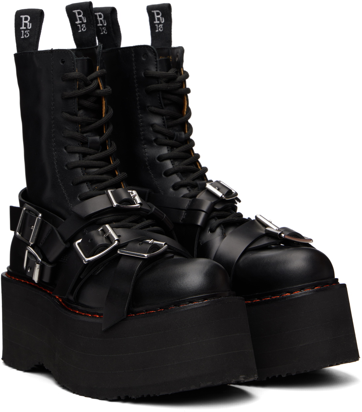 R13 Black Strapped Double Stack Boots R13