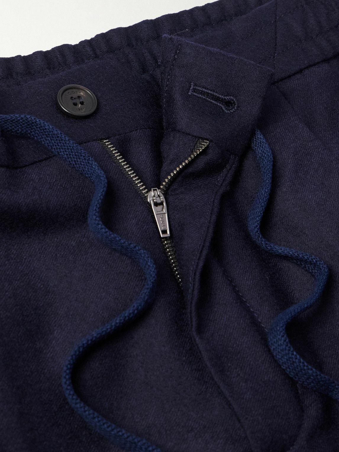 Incotex - Venezia 1951 Tapered Pleated Brushed Virgin Wool-Twill Drawstring Trousers - Blue Incotex