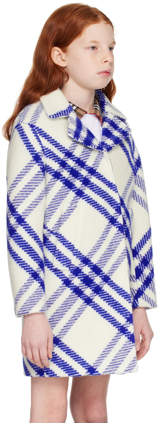 Burberry Kids White & Blue Check Coat Burberry