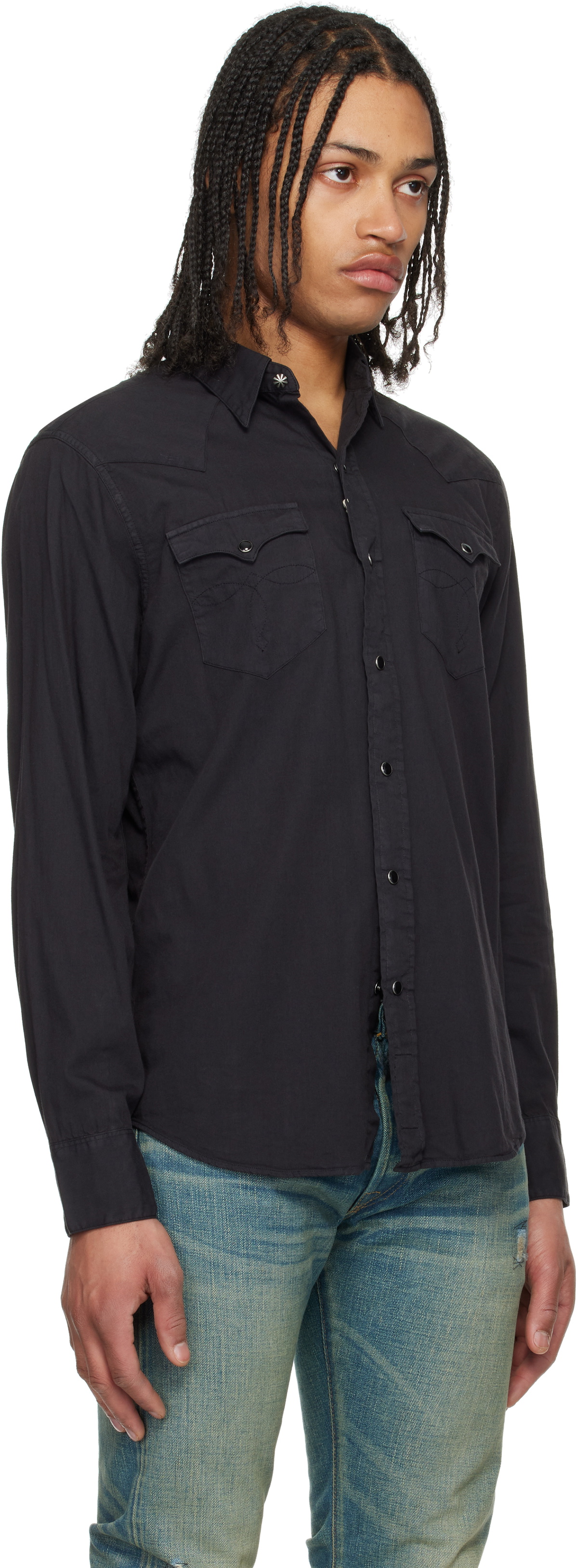 RRL Black Slim Fit Twill Western Shirt RRL