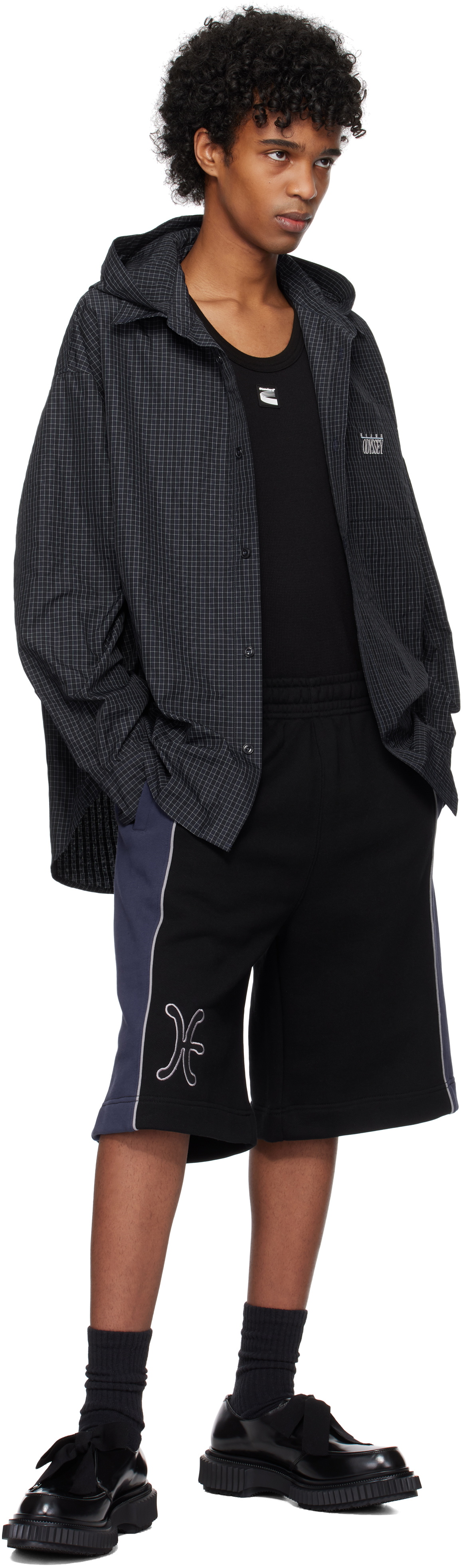 Kijun Navy & Black Check Hoodie Shirt Kijun