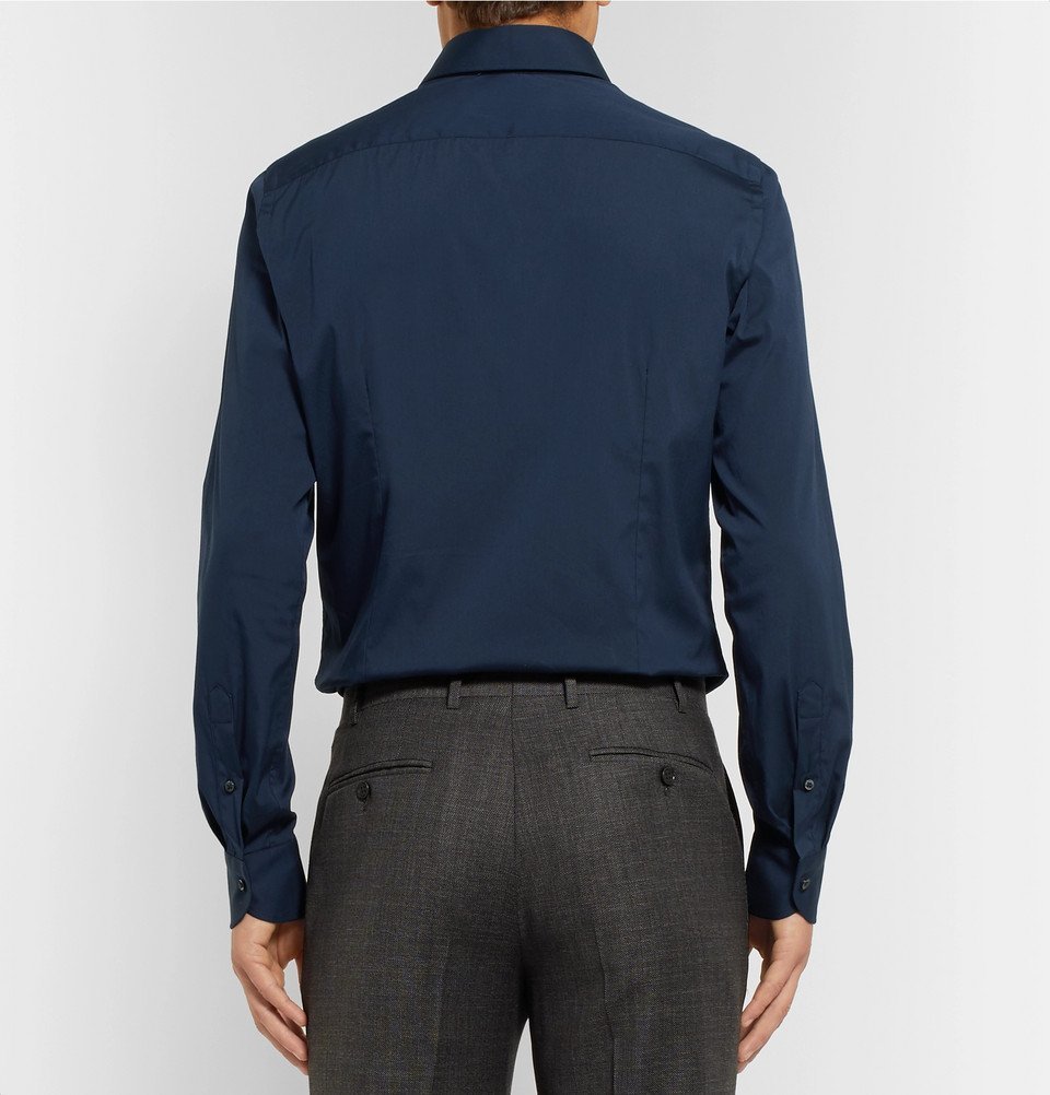 Canali - Navy Slim-Fit Stretch Cotton-Blend Shirt - Men - Navy Canali