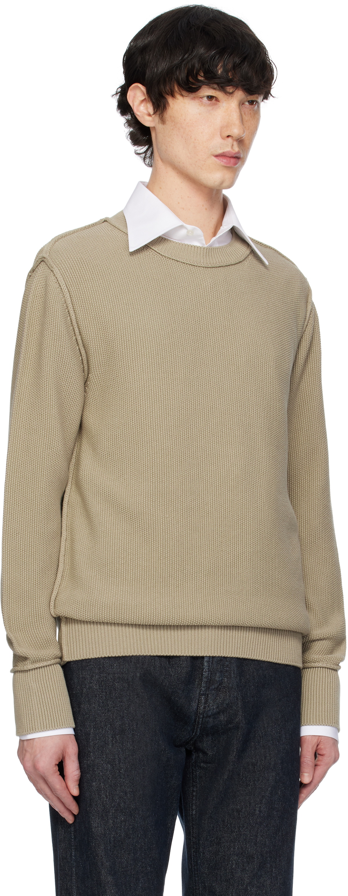 Moncler Beige Textured Cotton Sweater Moncler
