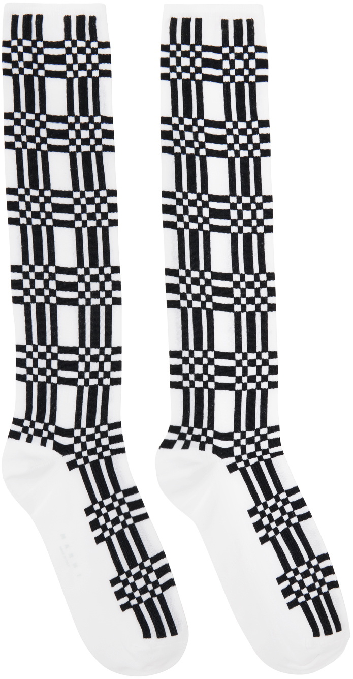 Marni White & Black Check Socks Marni