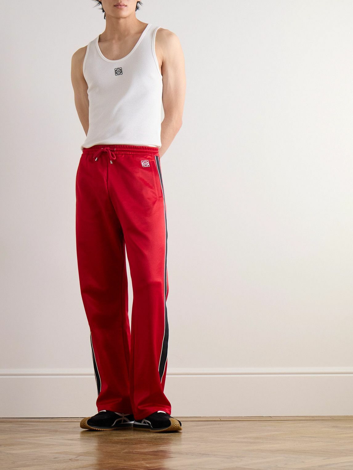 LOEWE - Straight-Leg Logo-Embroidered Striped Tech-Jersey Sweatpants ...