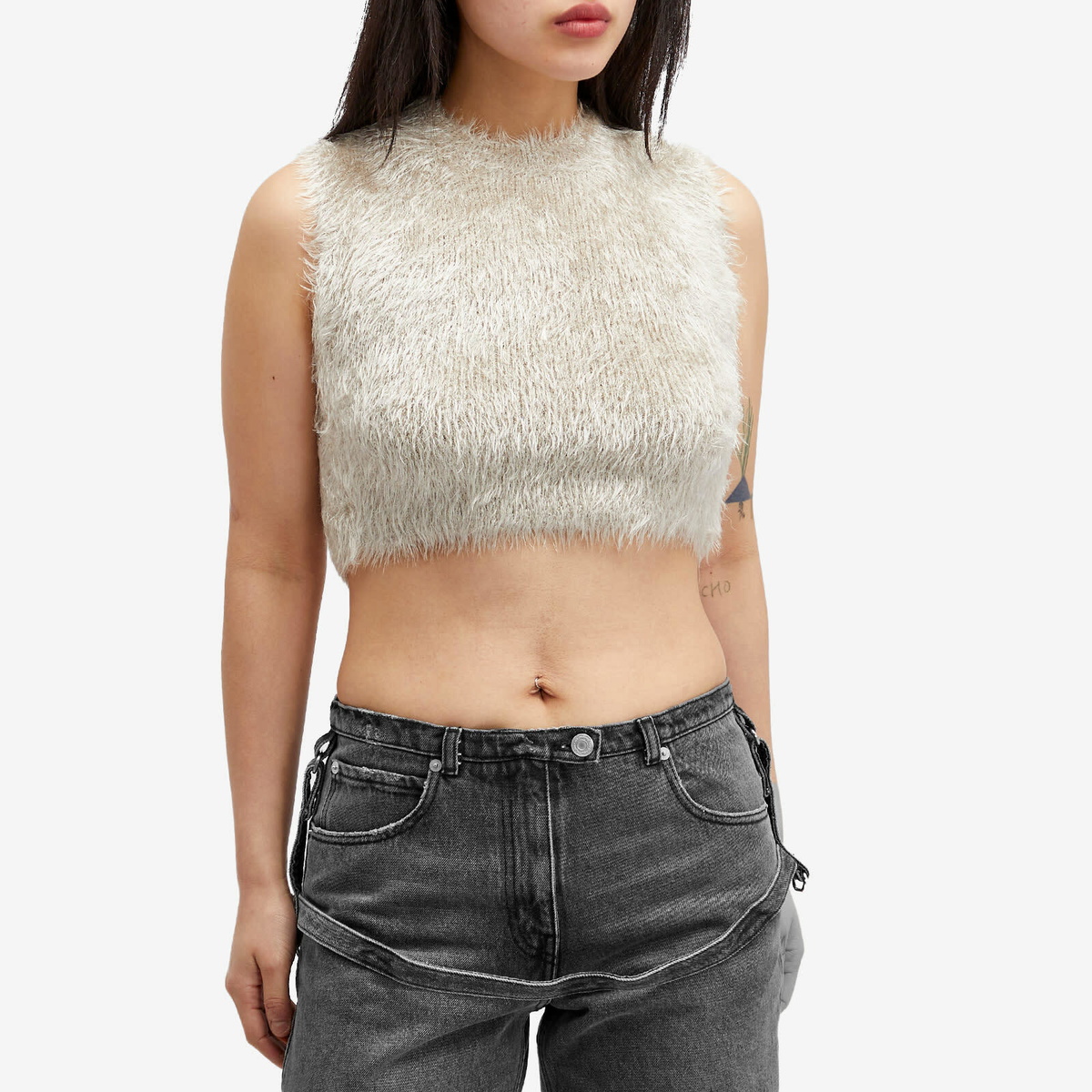 Marine Serre Women's Puffy Knit Crop Top in White Marine Serre