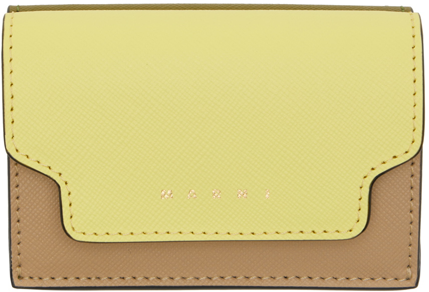 Marni Yellow & Khaki Saffiano Leather Trifold Wallet Marni
