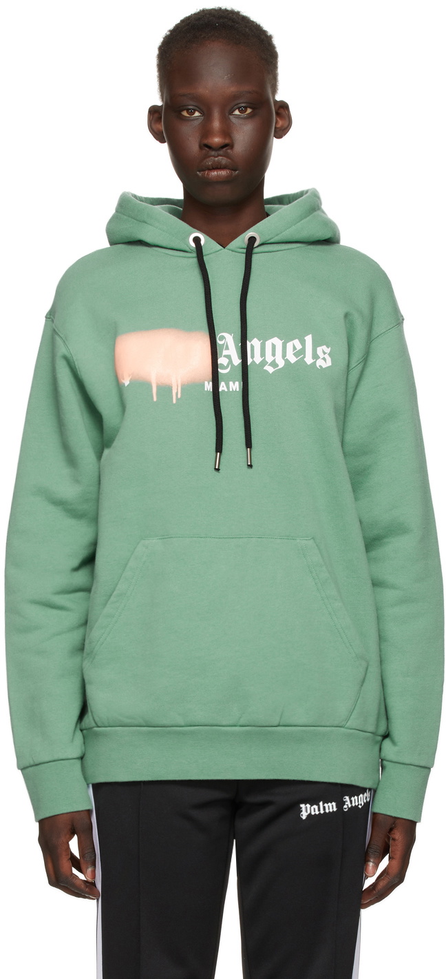 Palm Angels Green & Pink Sprayed Logo 'Miami' Hoodie Palm Angels
