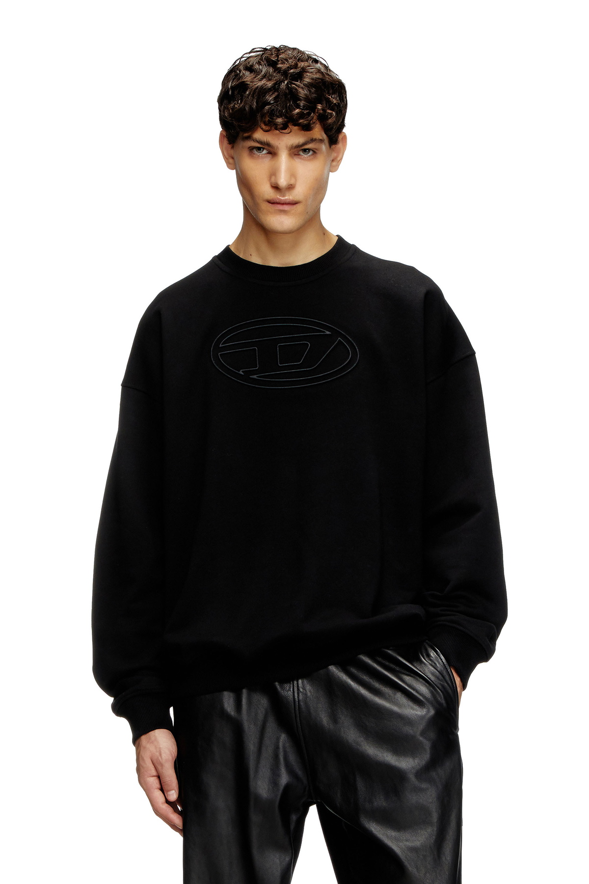 Diesel Sweatshirt with embossed Oval D - Sweaters Mens in Black Diesel