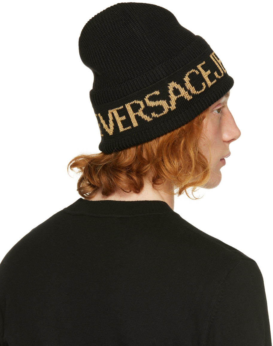 Versace Jeans Couture Black & Gold Logo Beanie Versace