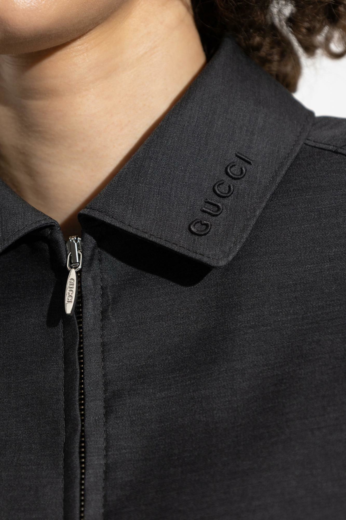 Gucci Wool Jacket With Embroidered Logo On The Collar Gucci