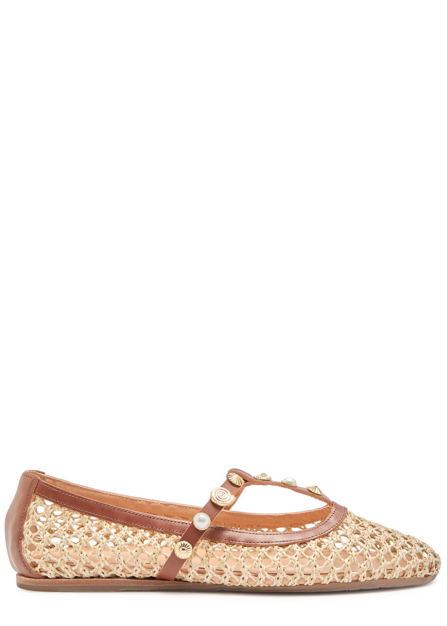 Ancient Greek Sandals Aerati Embellished Raffia Ballet Flats Beige ...