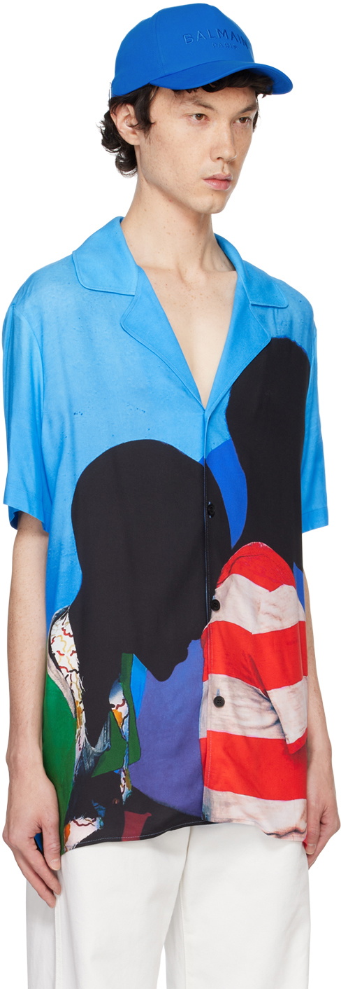 Balmain Blue Twill Prince Gyasi Print Pyjama Shirt Balmain
