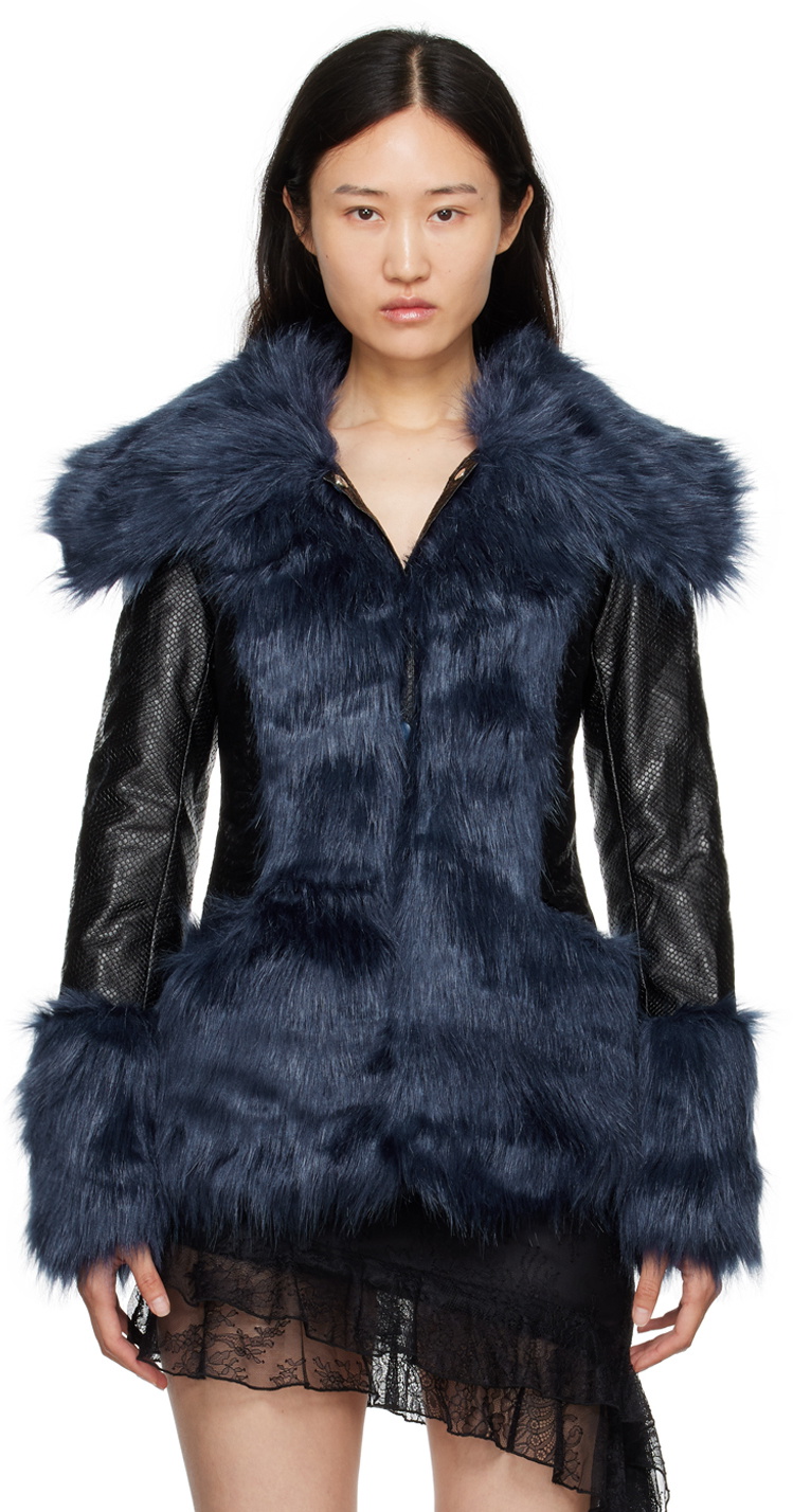 KIM SHUI Navy Snake-Embossed Faux-Leather Jacket KIM SHUI