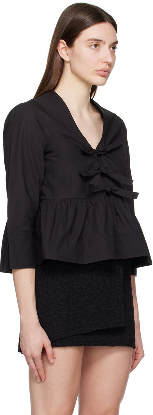 GANNI Black Tie String Blouse GANNI