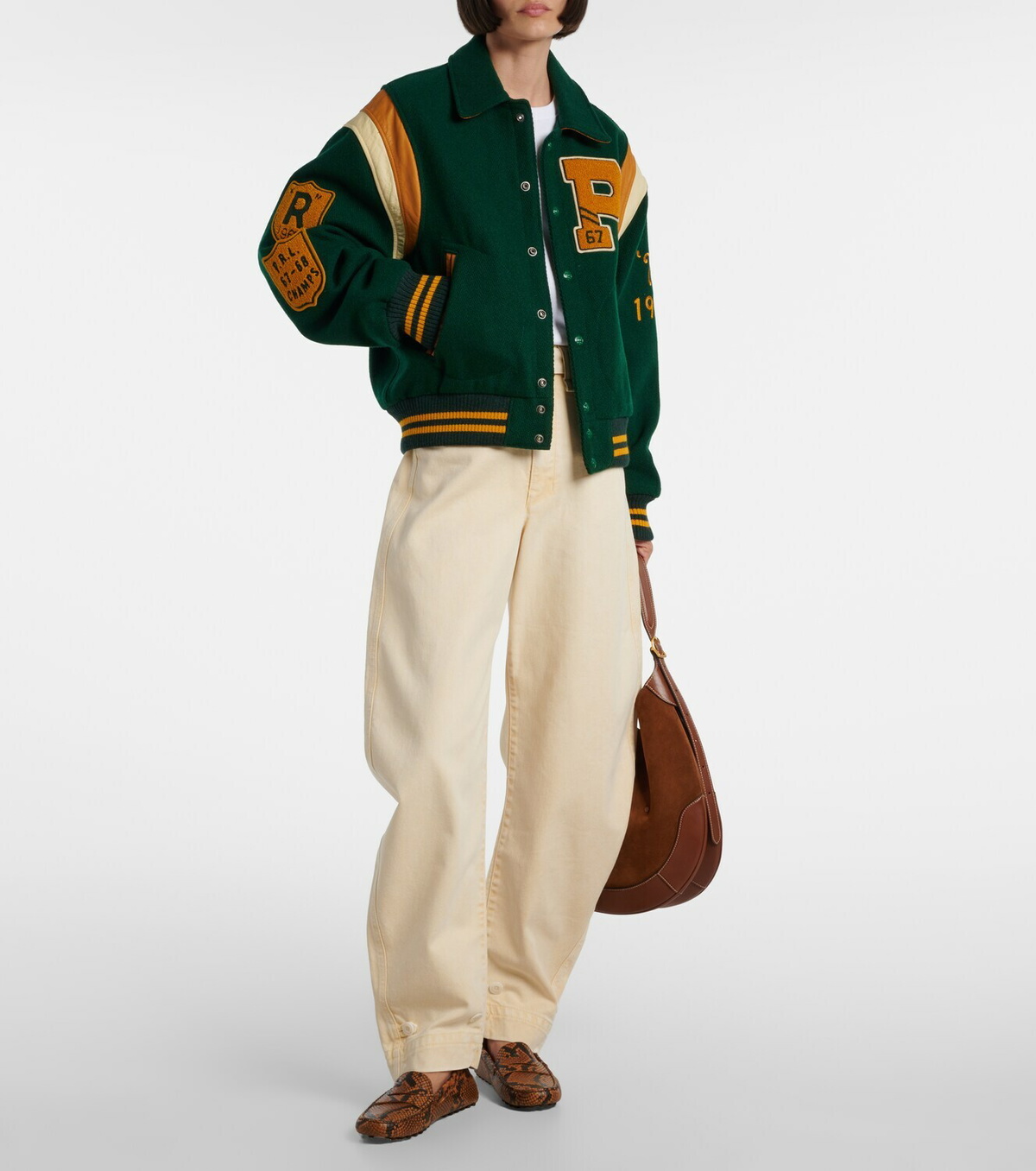 Polo Ralph Lauren Leather-trimmed wool-blend varsity jacket Polo Ralph ...