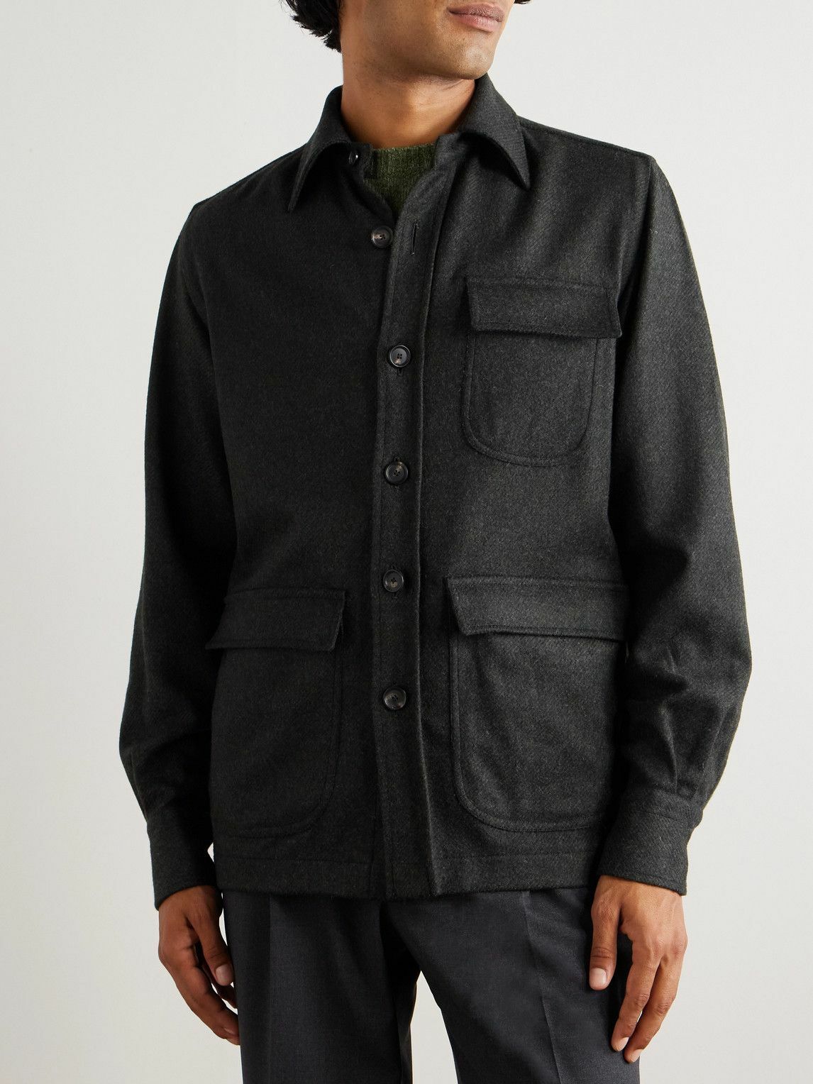 De Petrillo - Wool and Cashmere-Blend Overshirt - Green De Petrillo
