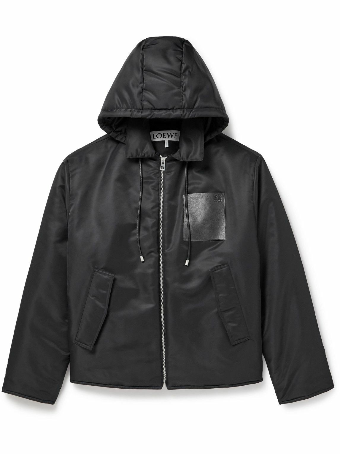 LOEWE - Leather-Trimmed Nylon-Twill Hooded Jacket - Black Loewe