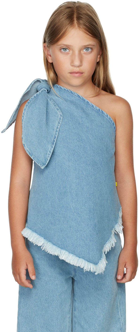 M’A Kids Kids Blue Denim One-Shoulder Knot Top