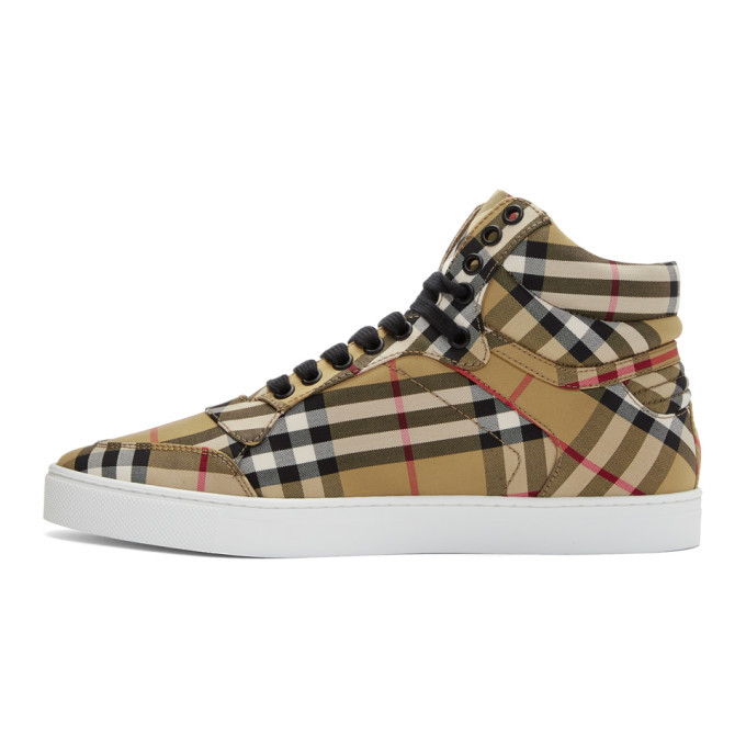 Burberry Black and Beige Reeth High-Top Sneakers Burberry