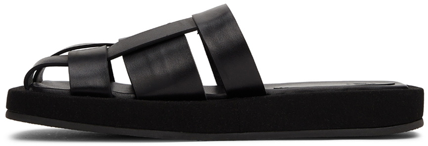 Recto Black Cross Strap Square Slides Recto