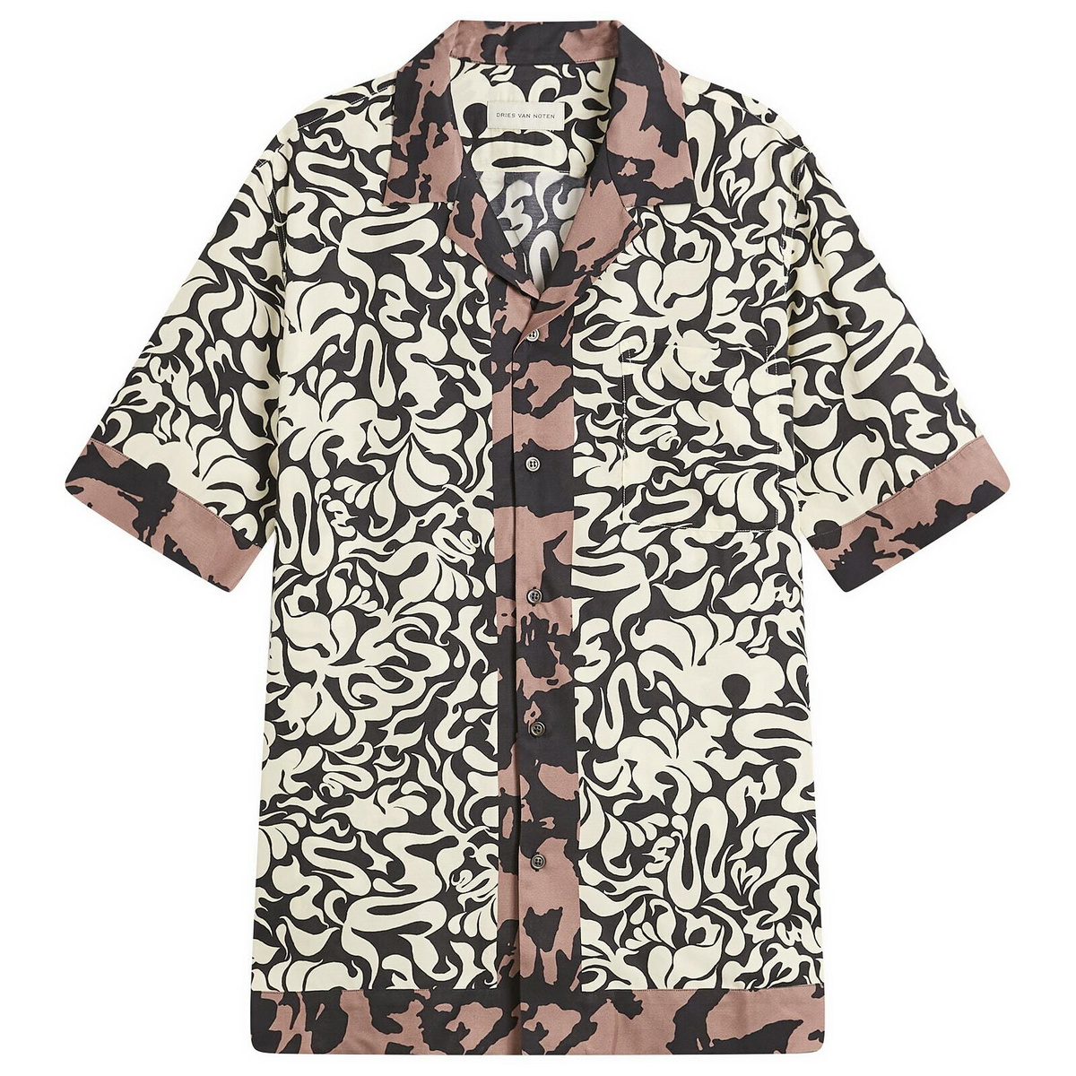 Dries Van Noten Men's Squiggle Border Print Shirt in Black Dries Van Noten