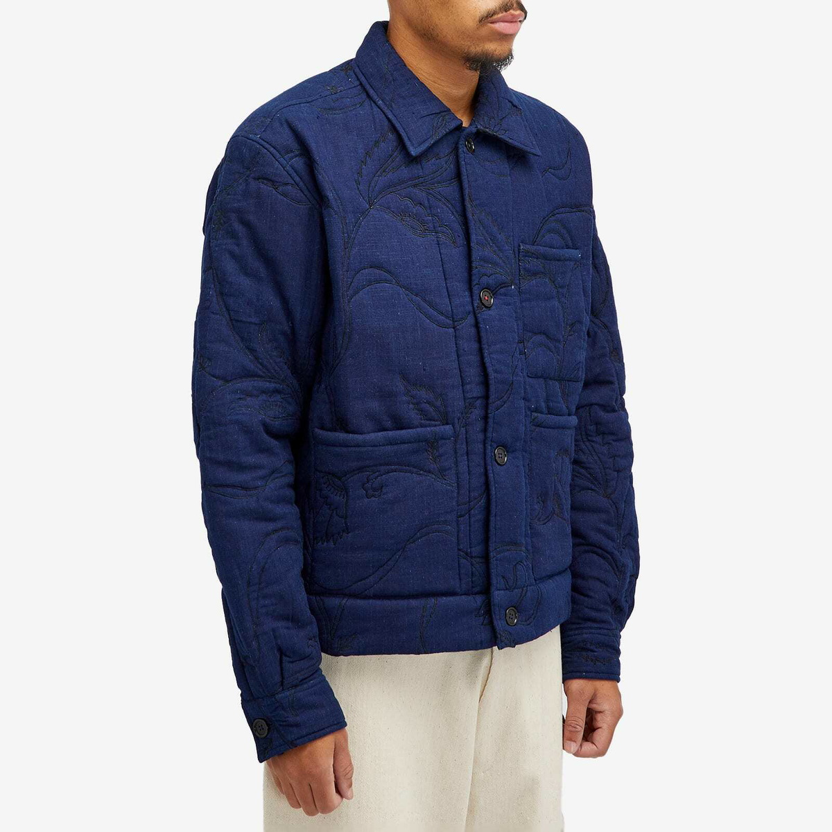 Kardo Men's Bodhi Hand Embroidered Quilted Jacket in Blue Kardo