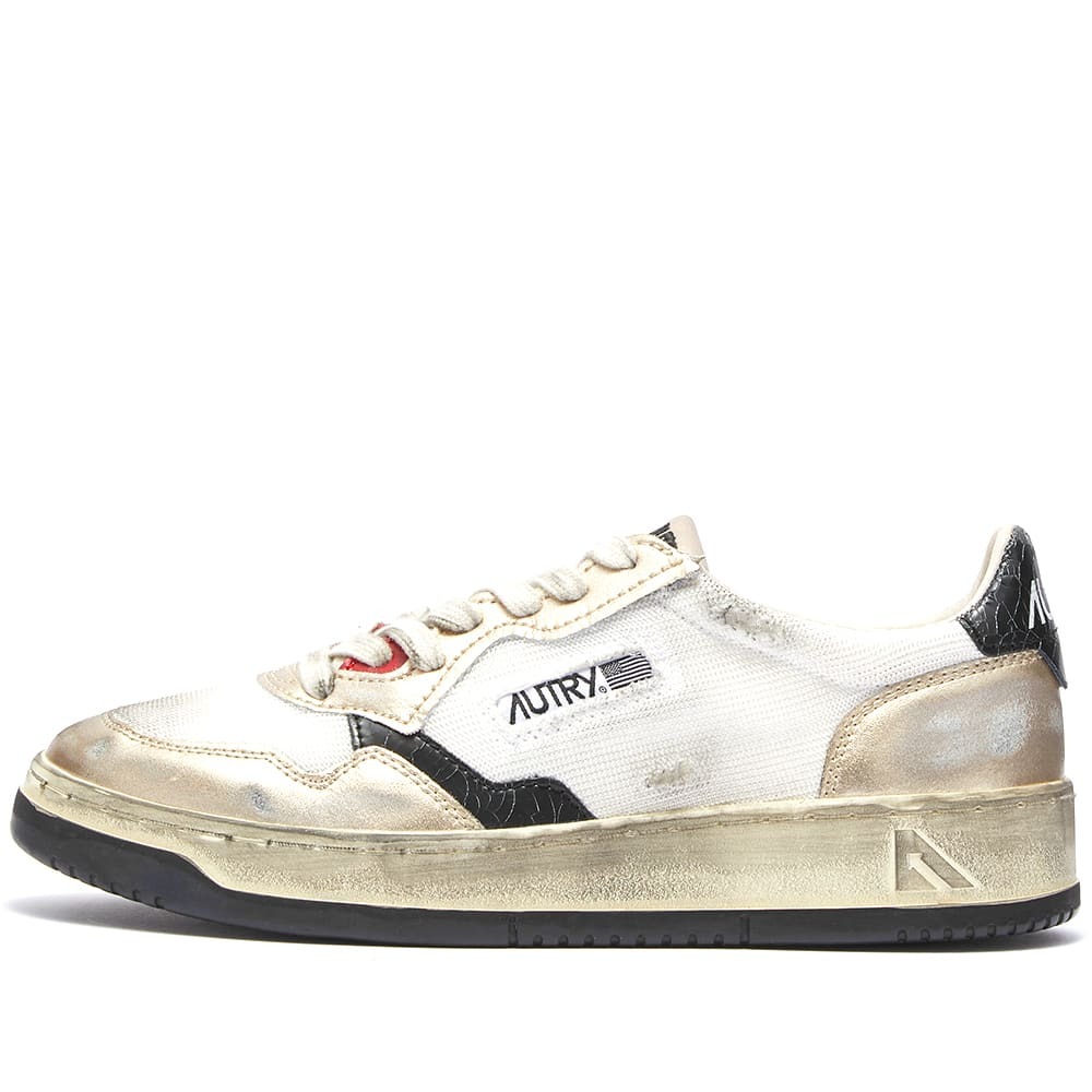 Autry Men's Mesh & Suede Super Vintage Low Sneakers in White/Gold Autry