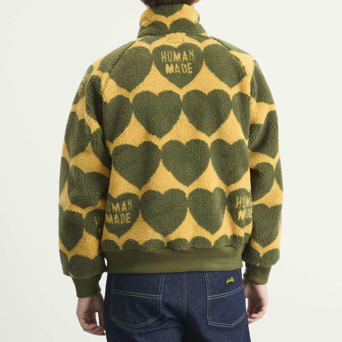 Human Made Men's Heart Fleece Jacket in Olive Drab Human Made