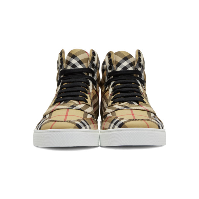 Burberry Black and Beige Reeth High-Top Sneakers Burberry