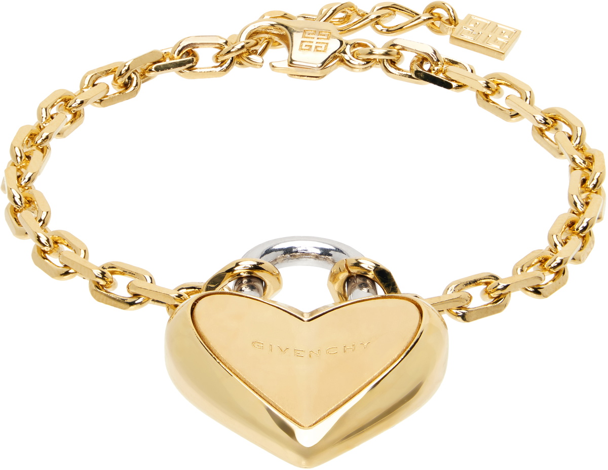 Givenchy Gold & Silver Heart Lock Bracelet Givenchy