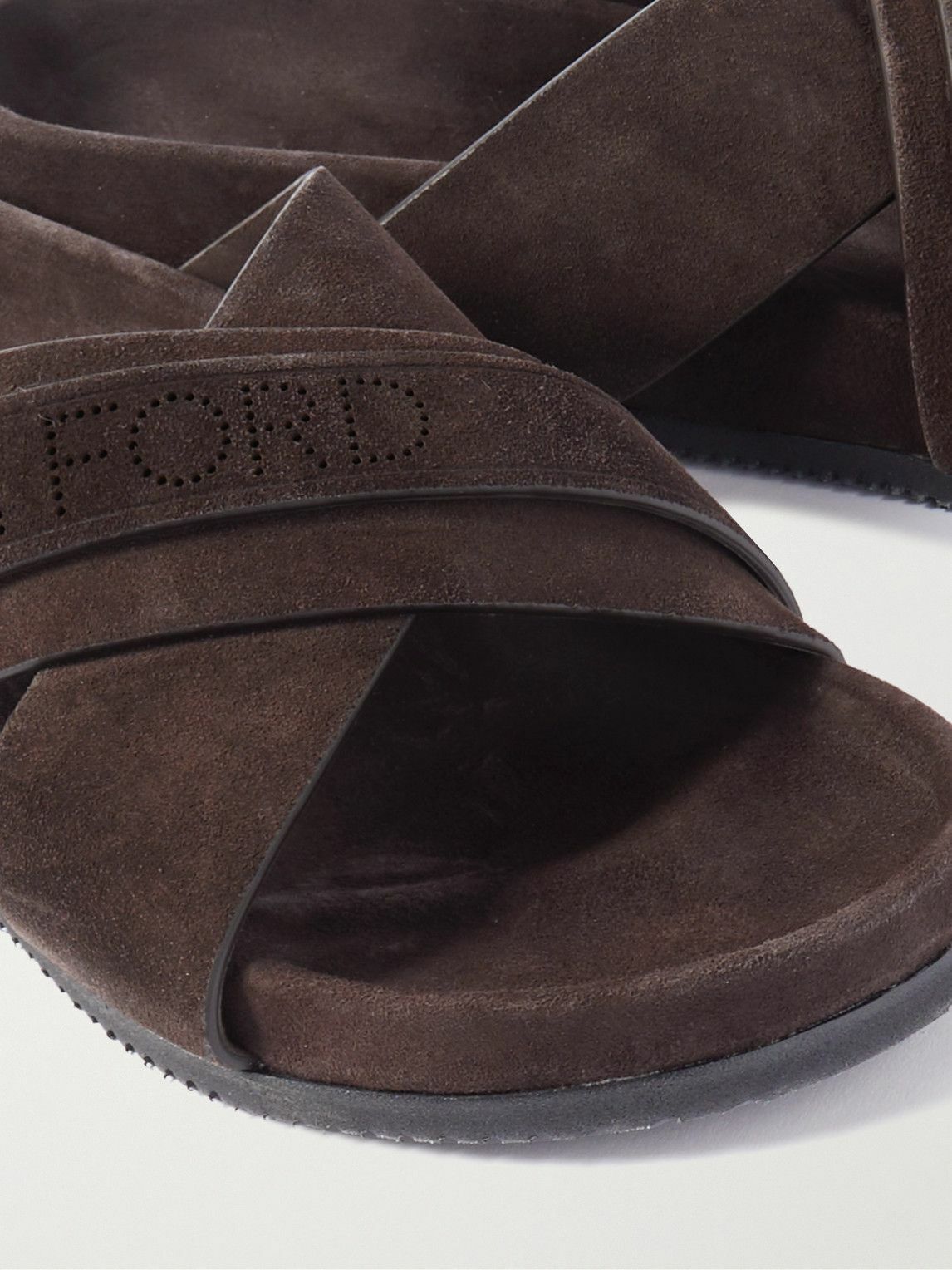 TOM FORD - Wicklow Perforated Suede Slides - Brown TOM FORD