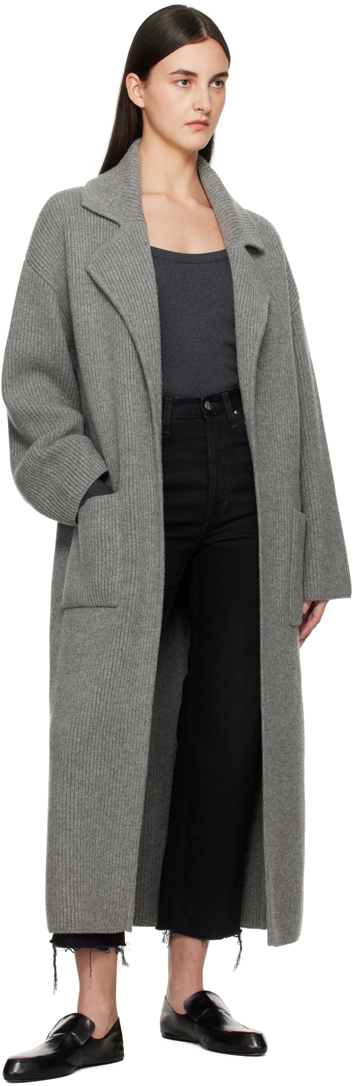 TOTEME Gray Rib-Knit Cardigan Toteme