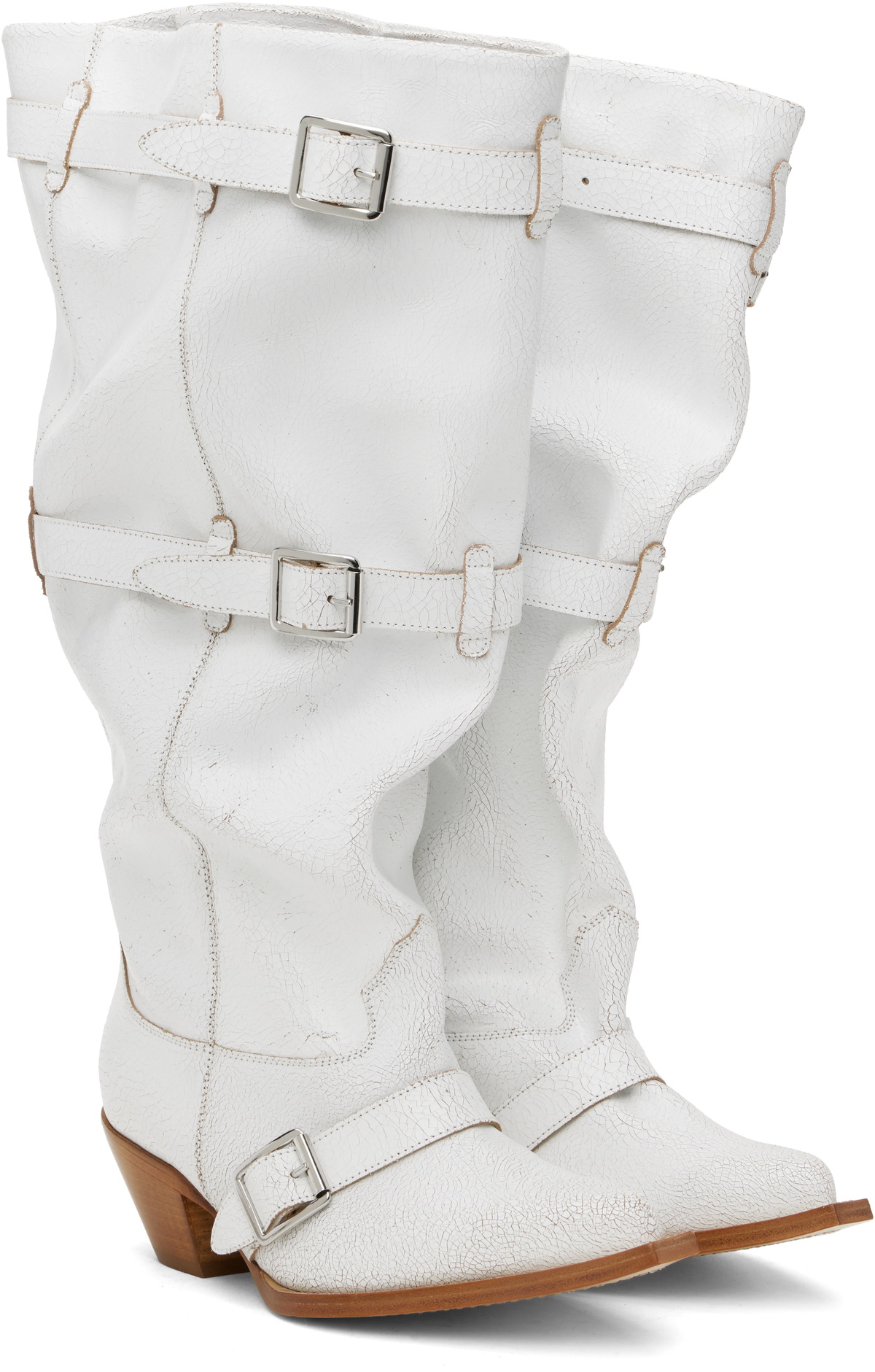 R13 White Buckled-Up Slouch Cowboy Boots R13