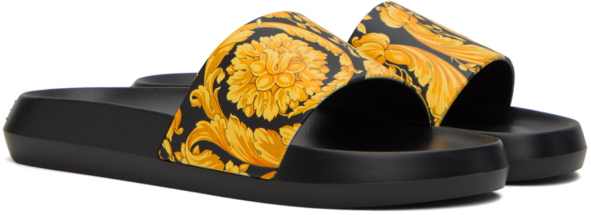 Versace Black & Gold Barocco Slides Versace