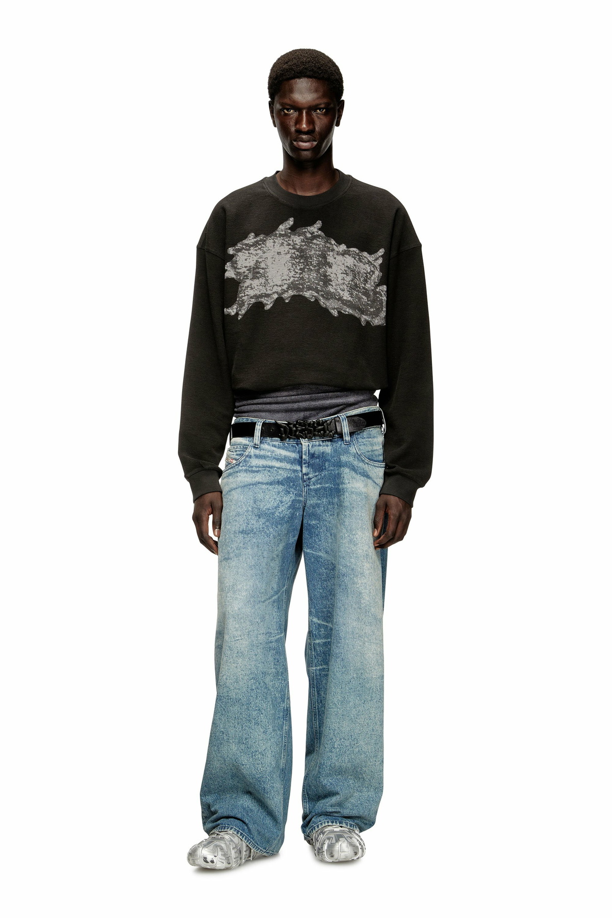 Diesel Sweatshirt with graffiti print - Sweaters Mens in Grey Diesel