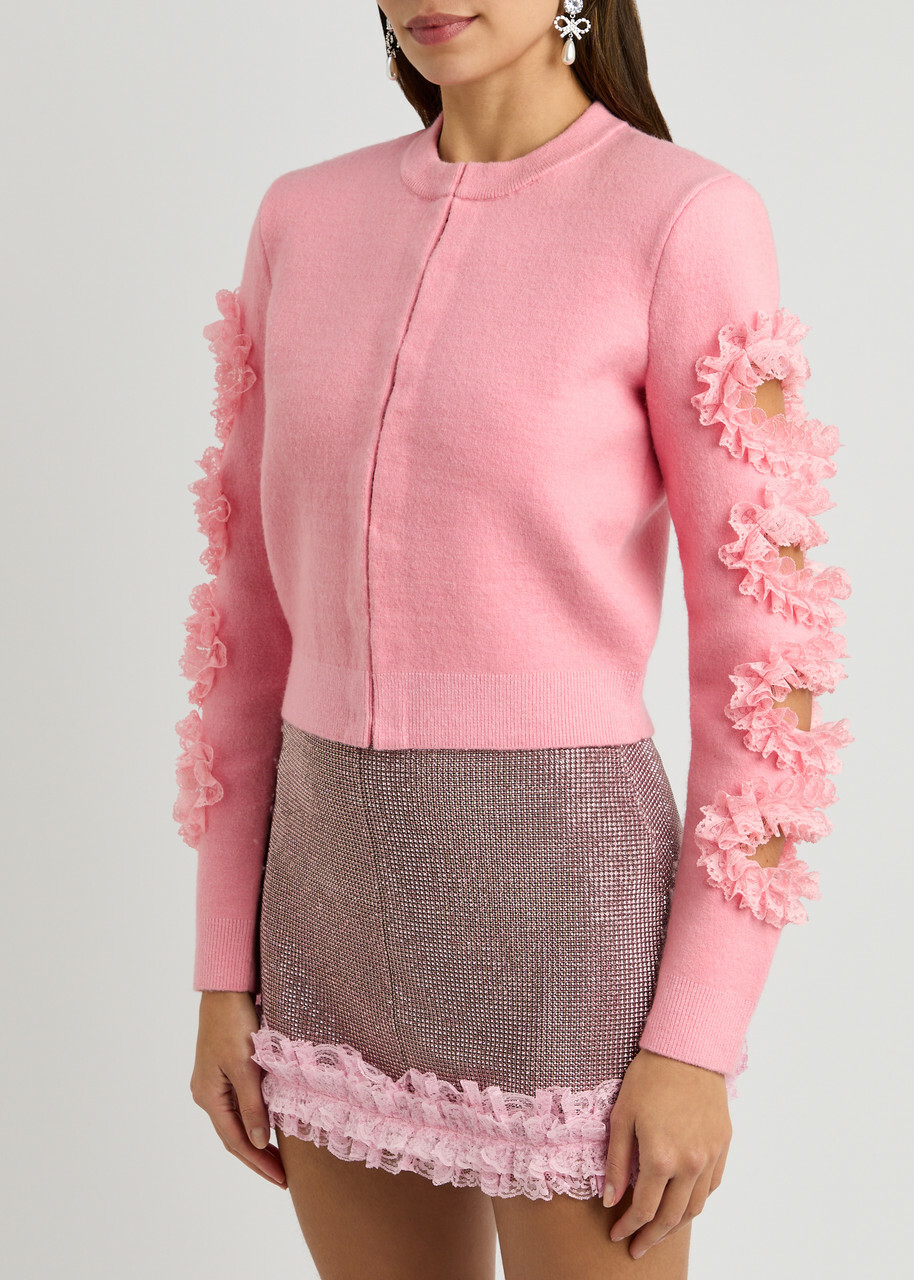 Self-portrait X Christopher Kane Lace-trimmed Cut-out Cardigan Pink ...