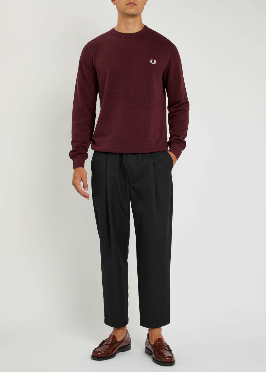 Fred Perry Logo-embroidered Piqué Cotton Sweatshirt Maroon Fred Perry