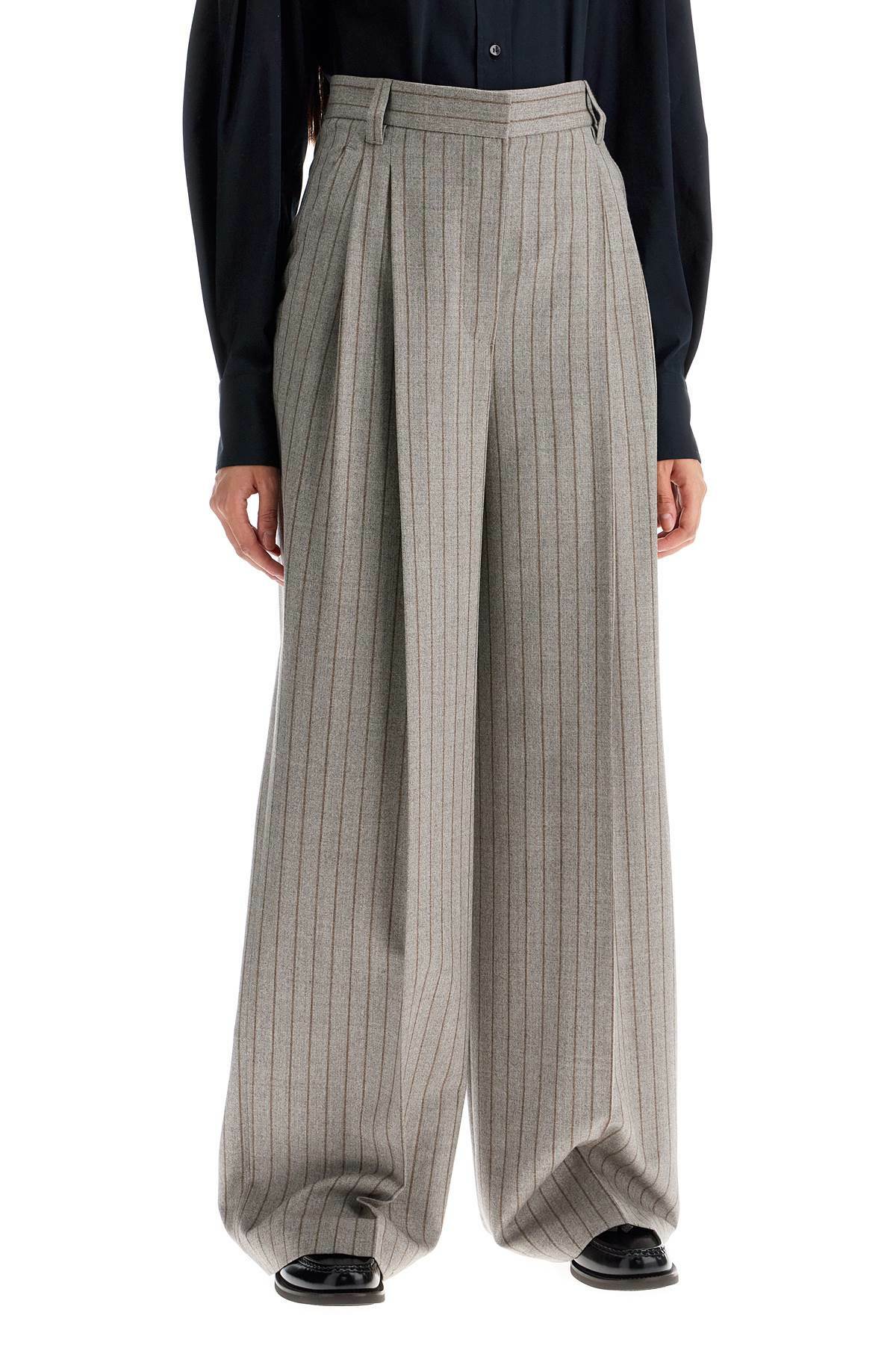 BRUNELLO CUCINELLI wide virgin wool pinstripe trousers Grey Brunello ...