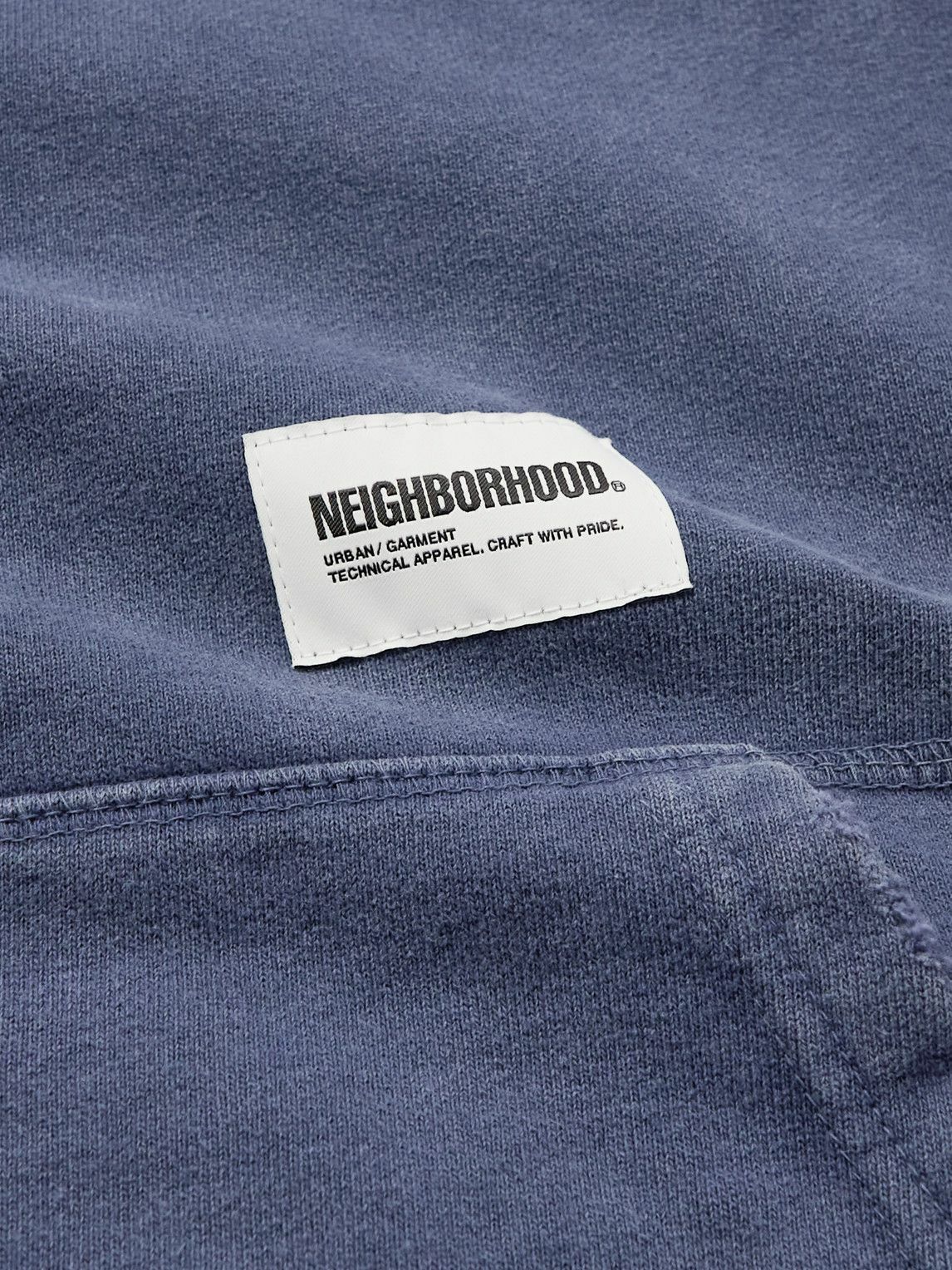 Neighborhood - Distressed Logo-Appliquéd Cotton-Jersey Hoodie - Blue ...