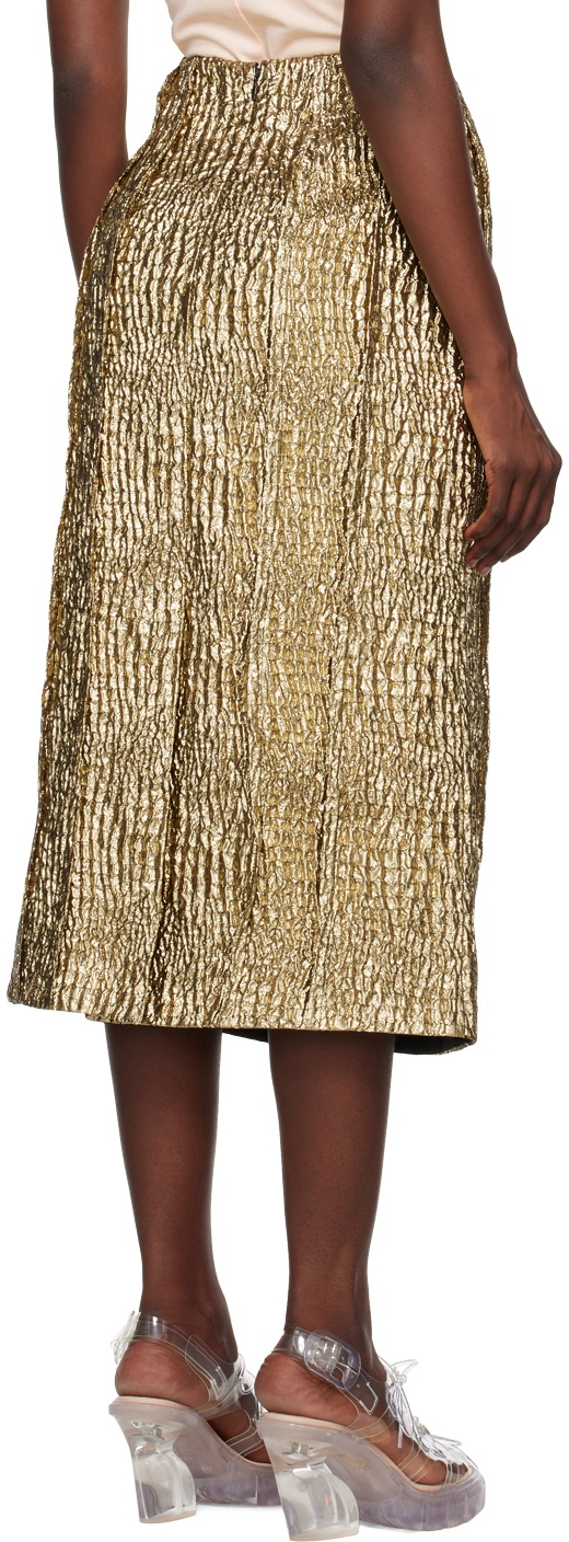 Simone Rocha Gold Pinched Seams Midi Skirt Simone Rocha